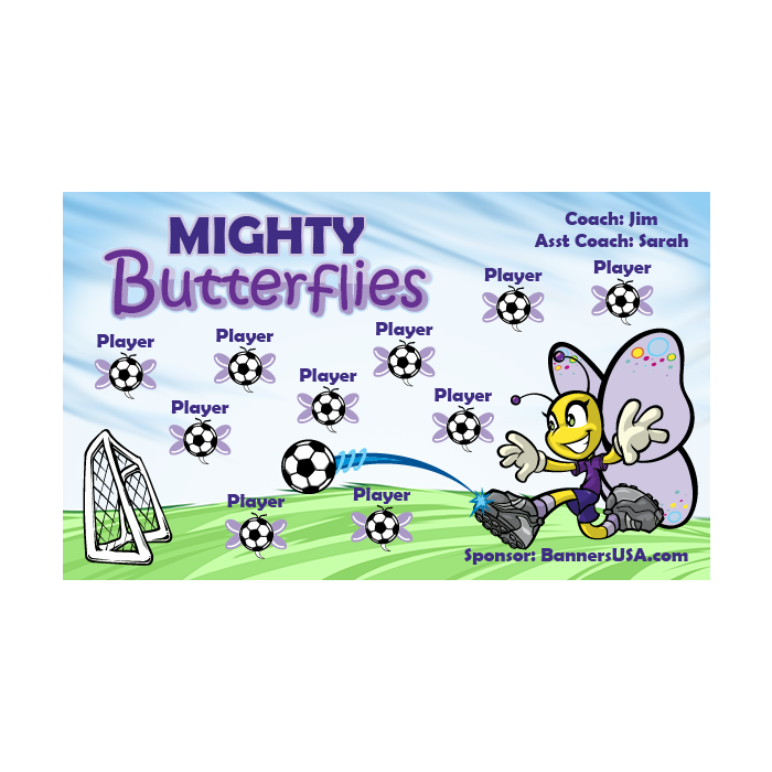 Mighty Butterflies Soccer 9oz Fabric Team Banner DIY Live Designer
