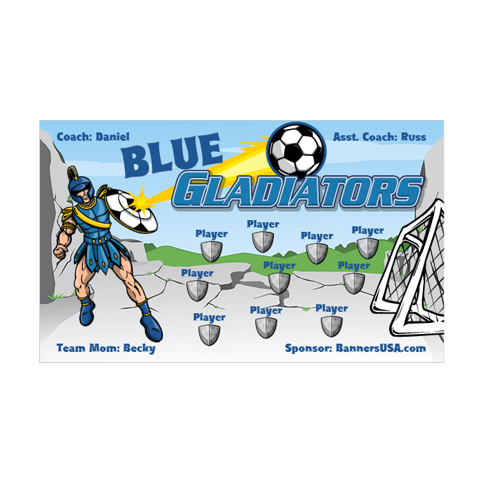 Blue Gladiators Soccer 9oz Fabric Team Banner DIY Live Designer