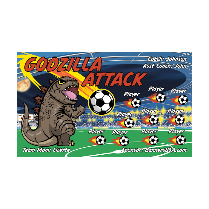 Godzilla Attack Soccer 9oz Fabric Team Banner DIY Live Designer